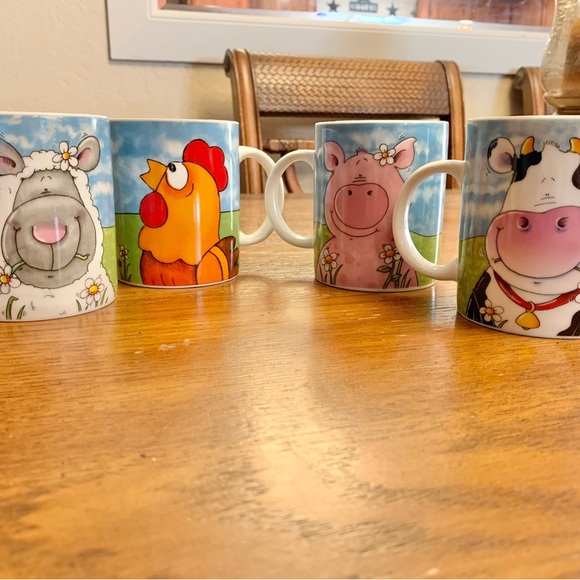 Dining | Set Of 4 Coffee Mugs Whimsical Farm Animals | Poshmark